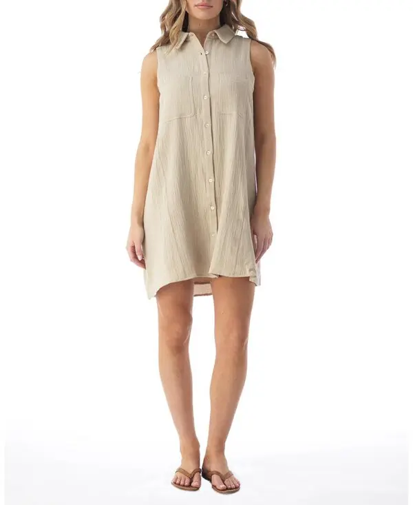 Heaven Relaxed Button-front Sleeveless Shirt Dress