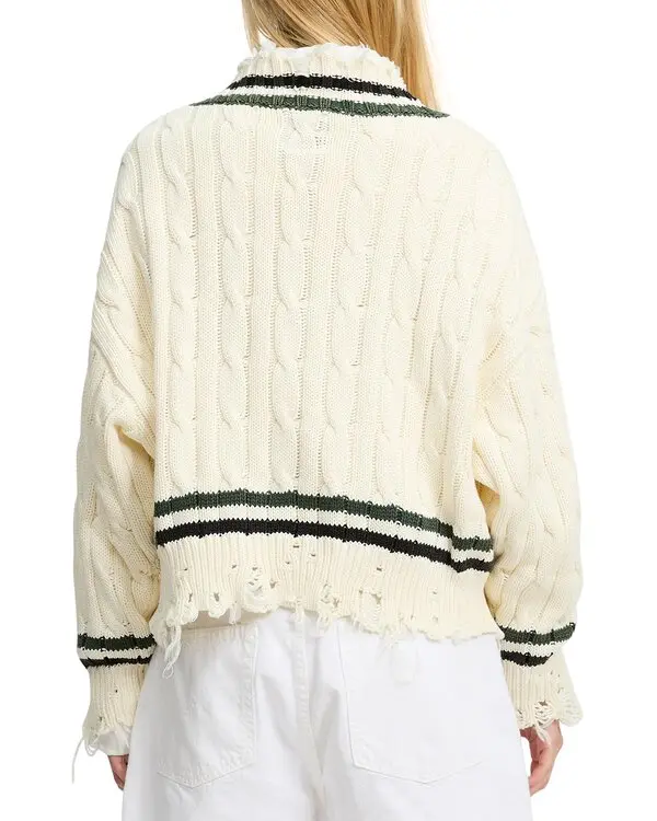 Denimist Oversized Cropped Cable Knit Tennis Sweater