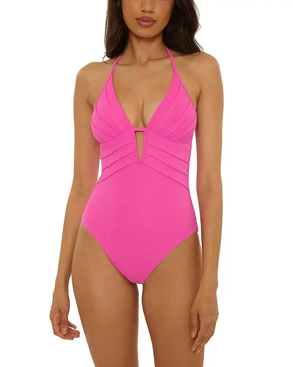 BECCA BY REBECCA VIRTUE Modern Edge Mira Pleated One Piece Swimsuit - Rose Berry
