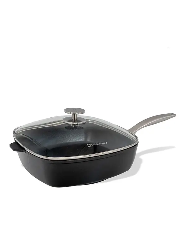 SWISS DIAMOND Chd Square Saute Pan - Deep Charcoal Grey