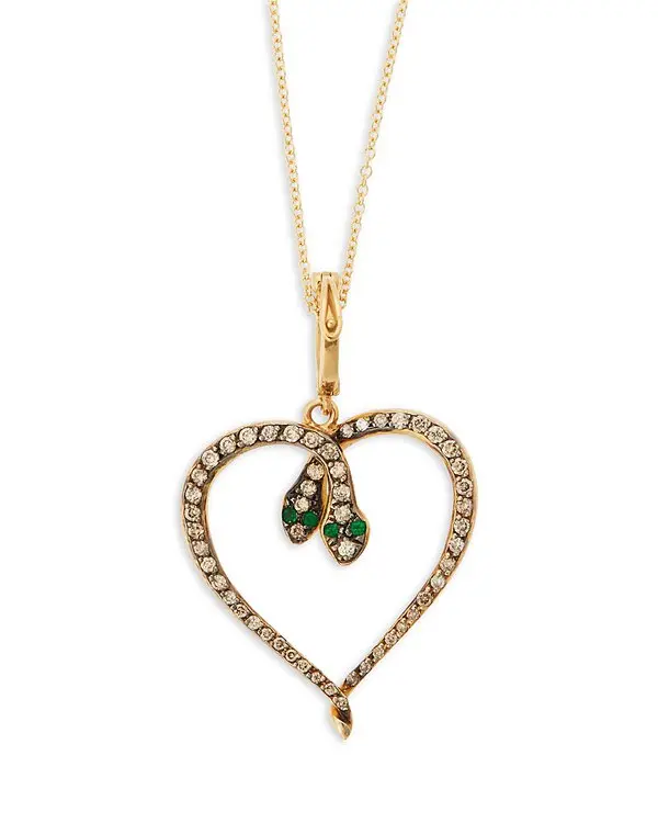 Ileana Makri 18k Diamond And Emerald Snake Heart Pendant - Yellow Gold