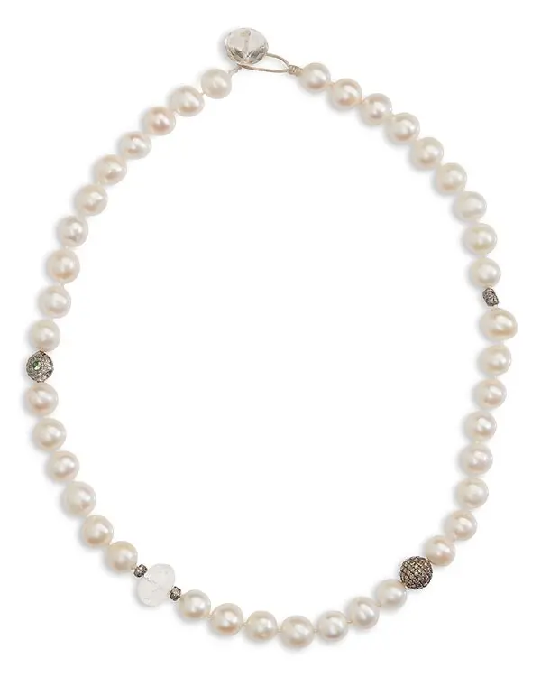 Ileana Makri Sterling Silver Pearl And Diamond Necklace - White