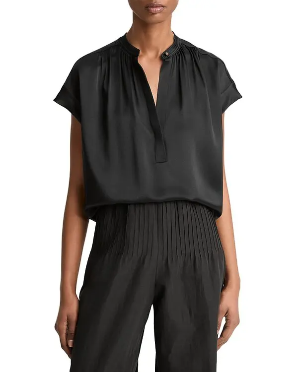 Vince Silk Gathered Neck Top - Black