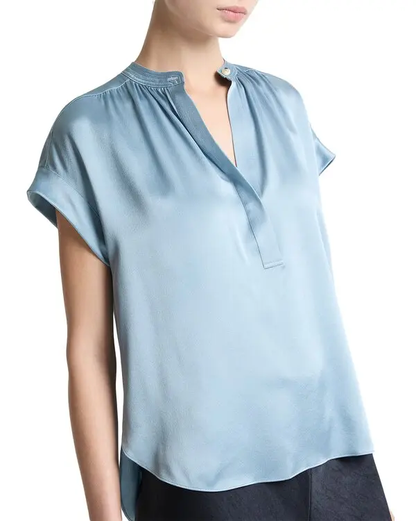 Vince Silk Gathered Neck Top - Del Mar