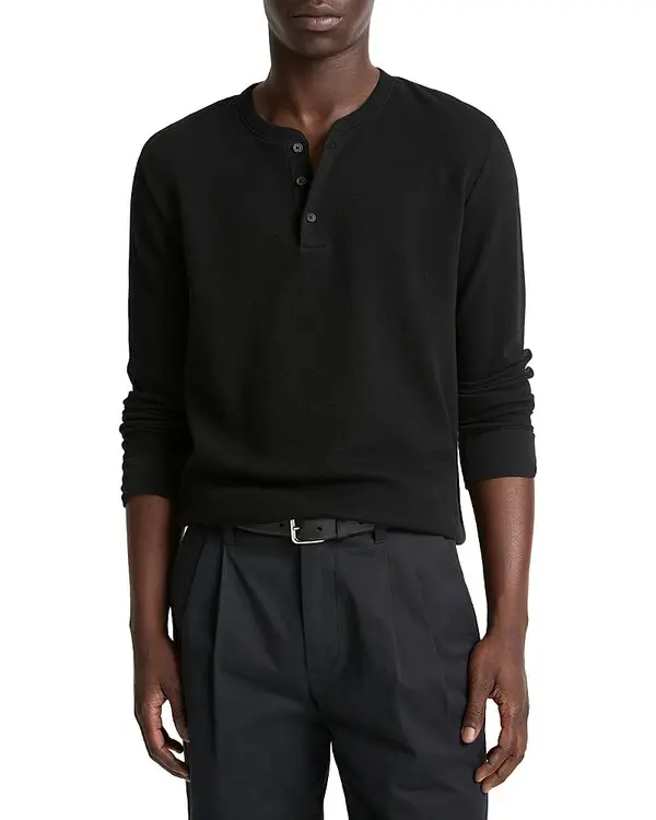 Vince Jacquard Rib Long Sleeve Henley - Black