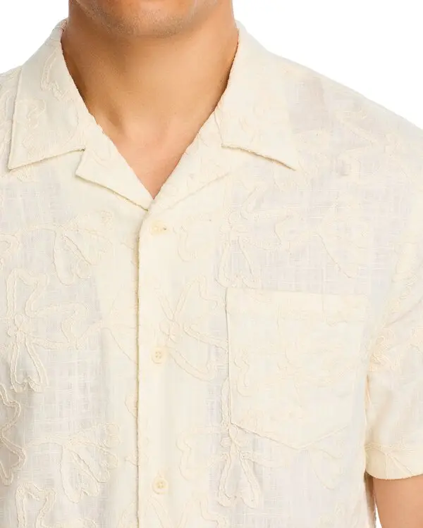 Vince Embroidered Floral Short Sleeve Cabana Shirt