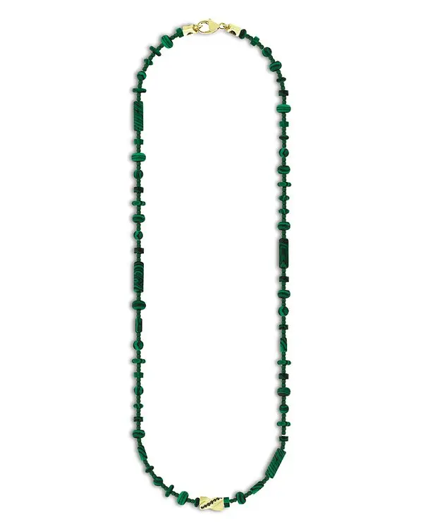 Luis Morais 14k Yellow Black Diamond & Malachite Beaded Necklace - Gold