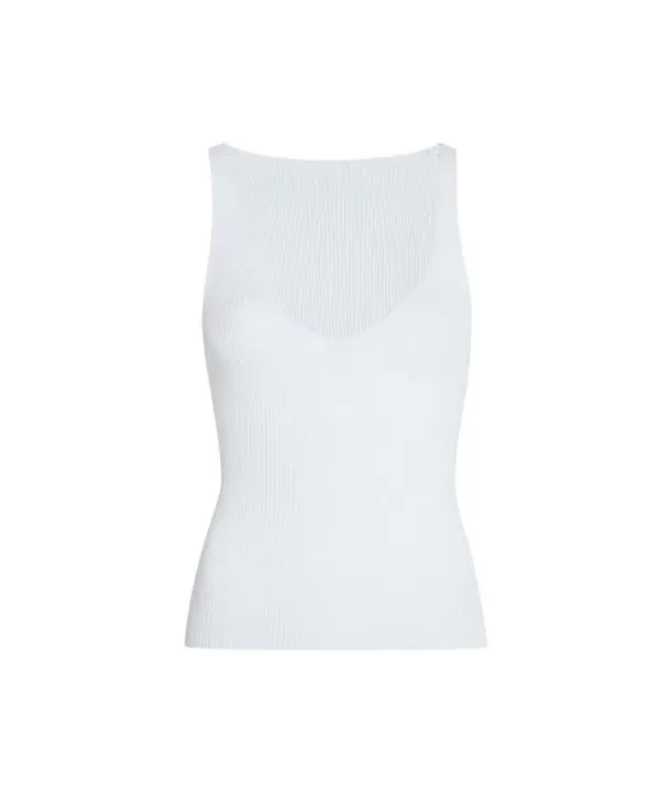 Another Tomorrow Deep V-neck Ribbed Knit Tank - White