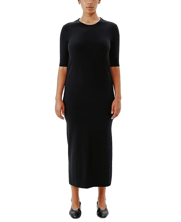 Another Tomorrow Elbow Sleeve Midi Dress - Black