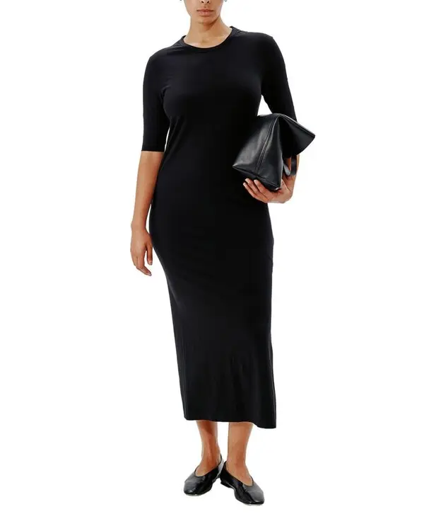Another Tomorrow Elbow Sleeve Midi Dress - Black