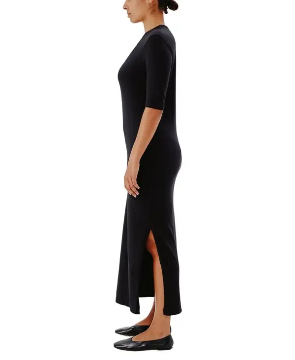 Another Tomorrow Elbow Sleeve Midi Dress - Black