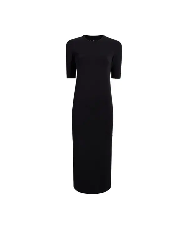 Another Tomorrow Elbow Sleeve Midi Dress - Black