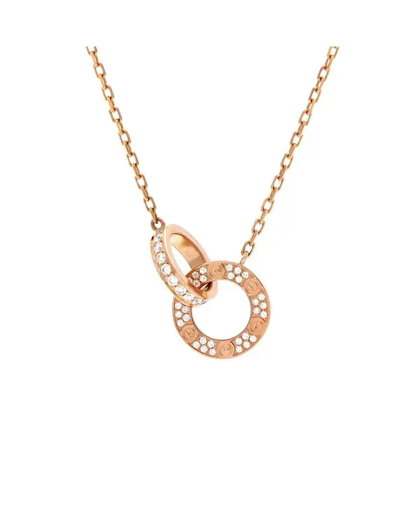 CARTIER Love Interlocking Pave Necklace 18k Rose Gold And Diamonds, 16 - Pink