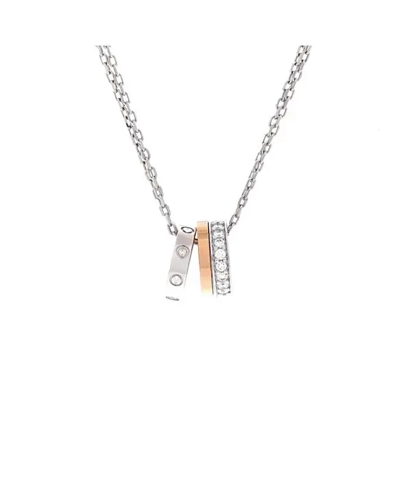 CARTIER Love 3 Ring Diamond Pendant Necklace - Pink And White
