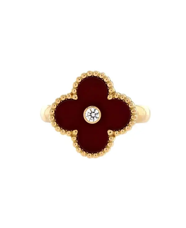 VAN CLEEF & ARPELS Vintage Alhambra Ring 18k With Carnelian And Diamond - Gold