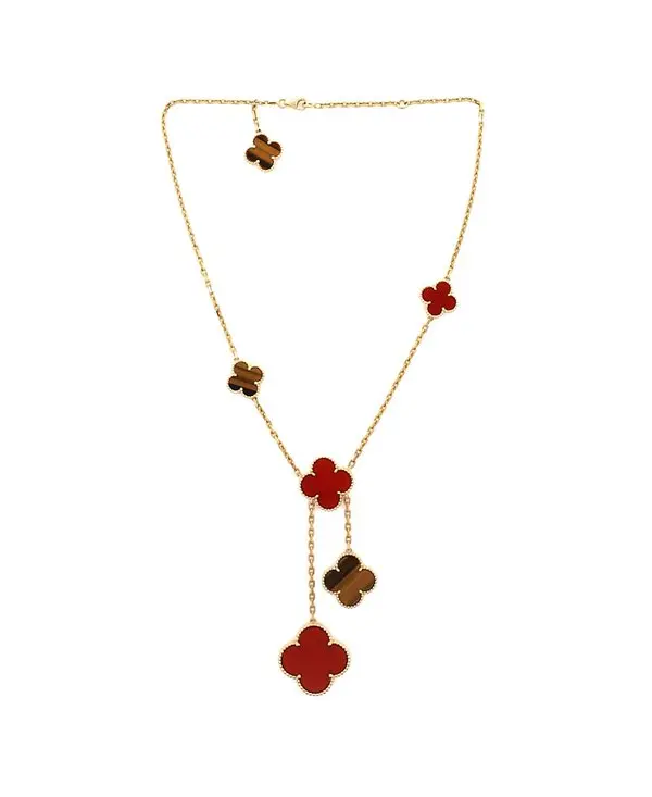VAN CLEEF & ARPELS Magic Alhambra 6 Motifs Necklace With Carnelian And Tiger's Eye - Gold