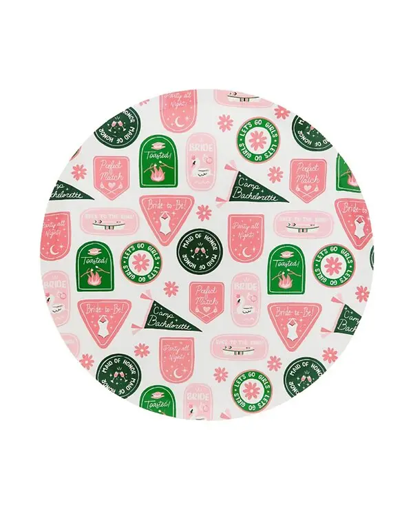 JOLLITY & CO Camp Bachelorette Print Paper Dinner Plates, Set Of 8 - Multicolor
