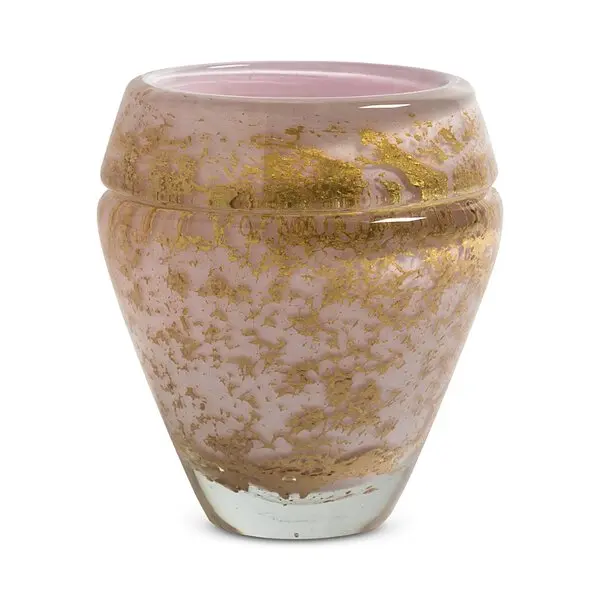 TANIA BULHOES Medium Glass Vase In Pompei & Gold - Pink