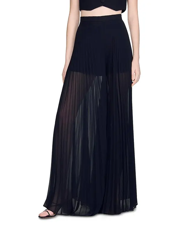Sandro Pleated Wide Leg Trousers