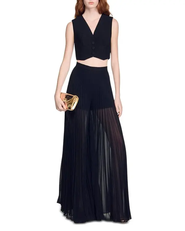 Sandro Pleated Wide Leg Trousers