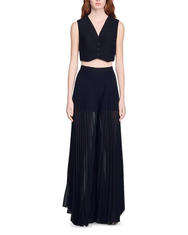 Sandro Pleated Wide Leg Trousers