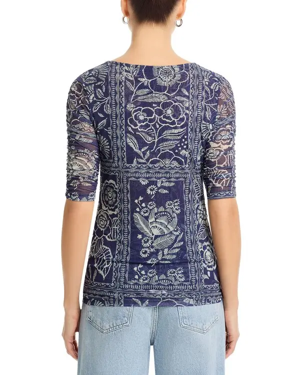Johnny Was Ruched Sleeve Mesh Top - Vaelis