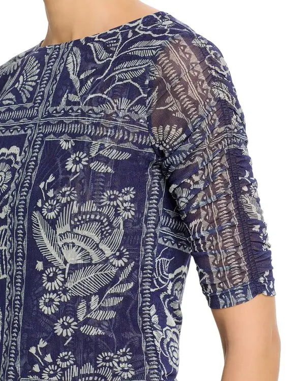 Johnny Was Ruched Sleeve Mesh Top - Vaelis