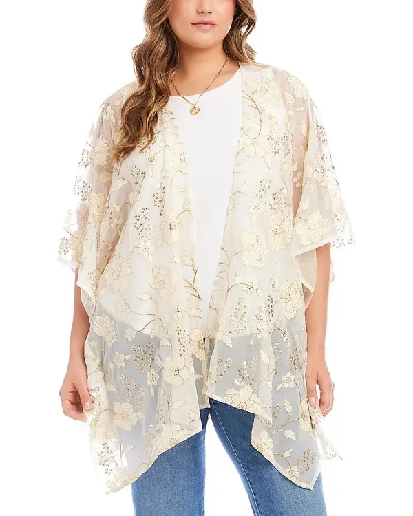 Karen Kane Floral Embroidered Open Front Jacket