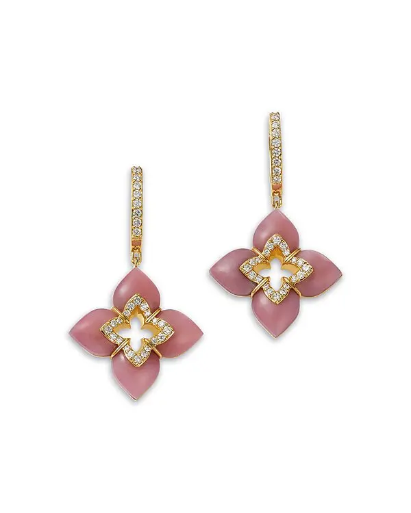 Roberto Coin Venetian Princess Mother Of Pearl And Diamond Flower Drop Earrings - Gold/pink