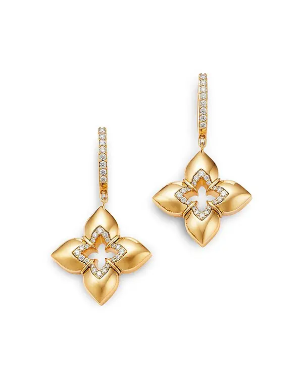 Roberto Coin 18k Yellow Venetian Princess Diamond Flower Drop Earrings - Gold