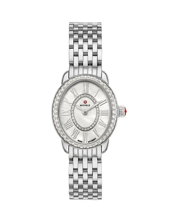 Michele Serein Oval Diamond Stainless Steel Watch - Mop/silver
