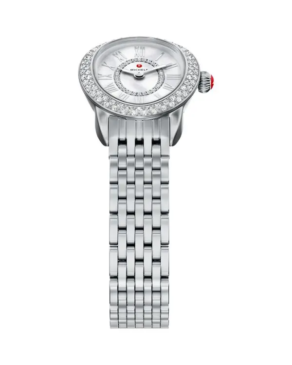 Michele Serein Oval Diamond Stainless Steel Watch - Mop/silver