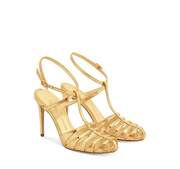 FERRAGAMO Cage Stiletto Sandals - Gold Lux