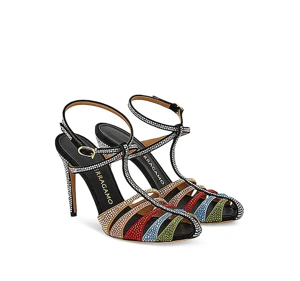 FERRAGAMO Crystal Embellished Stiletto Sandals - Nero