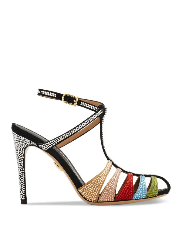 FERRAGAMO Crystal Embellished Stiletto Sandals - Nero