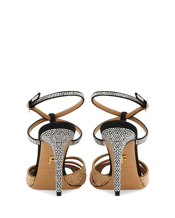 FERRAGAMO Crystal Embellished Stiletto Sandals - Nero