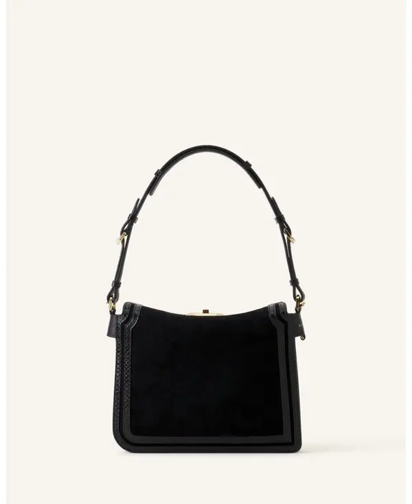 LANVIN Compagnon Small Asymmetrical Bag With Python Finish - Black.