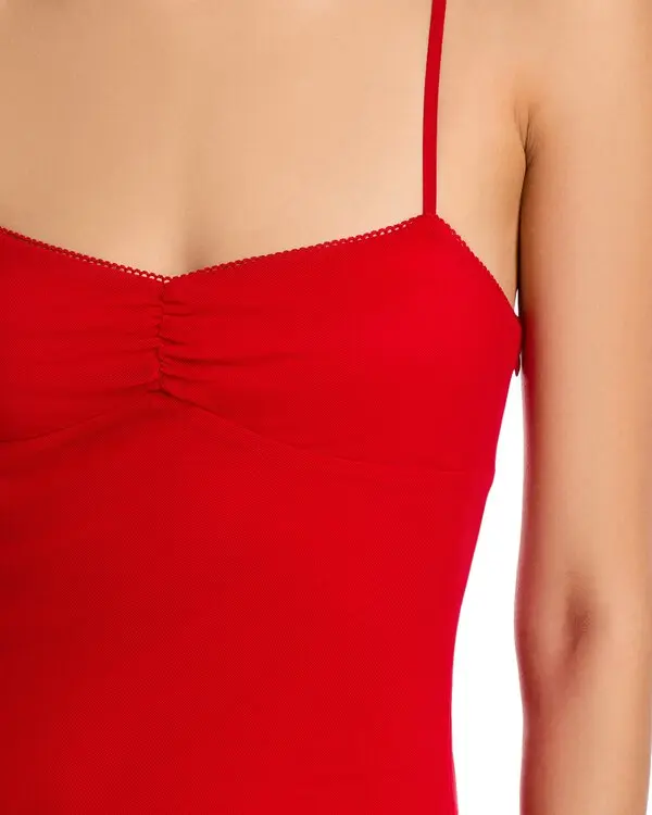 Aqua Solid Mesh Maxi Dress - Red
