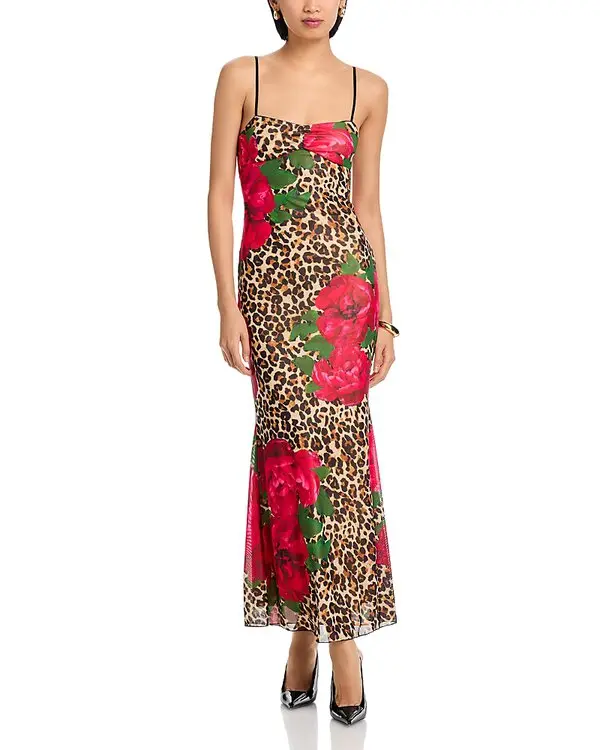 Aqua Mesh Maxi Dress - Leopard Florals