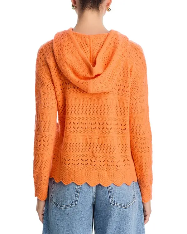Bloomingdale'S Pointelle Hoodie Sweater - Orange Sherbert