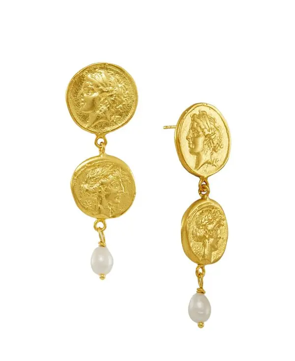 OTTOMAN HANDS Odella Coin And Pearl Drop Stud Earrings - Gold