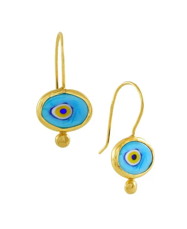 OTTOMAN HANDS Alara Evil Eye Drop Earrings - Gold Blue