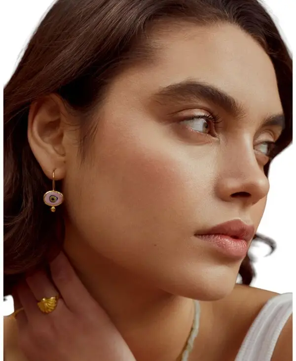 OTTOMAN HANDS Plated Sterling Silver Evil Eye Drop Earrings - Gold