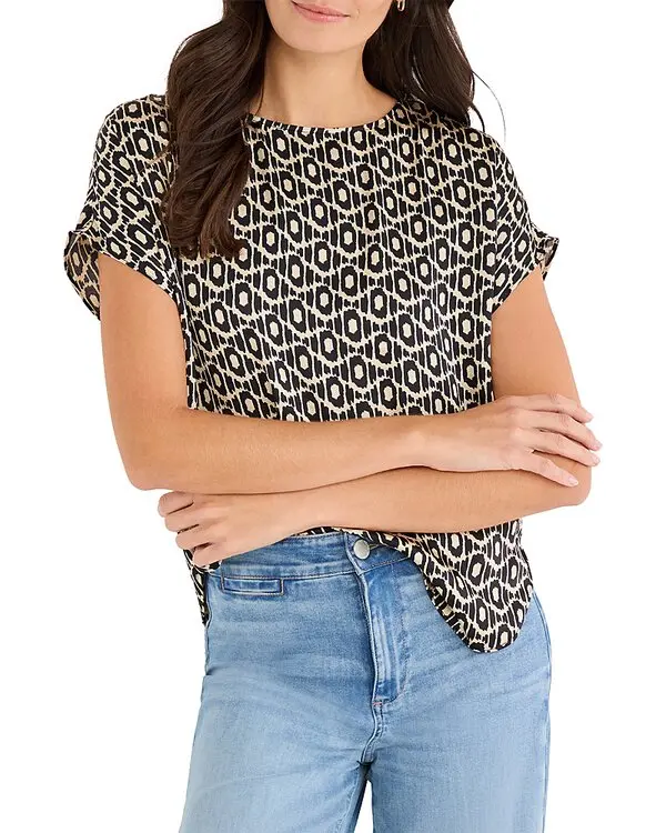 NIC+ZOE Lacy Diamonds Day Gloss Woven Tee - Black Multi