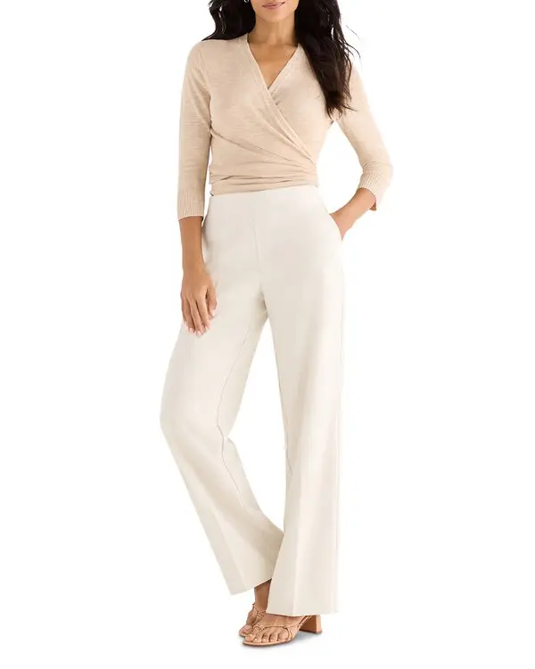 NIC+ZOE Lenox Wide Leg Accent Stitch Pants - Coconut