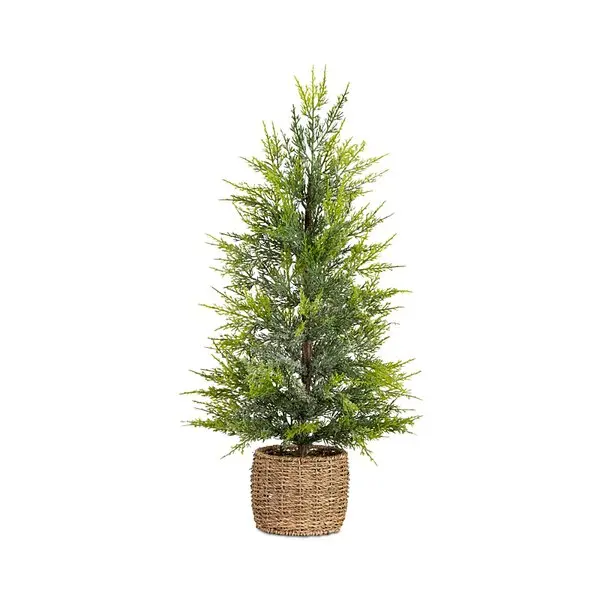 NEARLY NATURAL Pre-lit Artificial Lightly Snowed Cypress 32 Christmas Tree With Warm White Led Lights In Decorative Basket - Green
