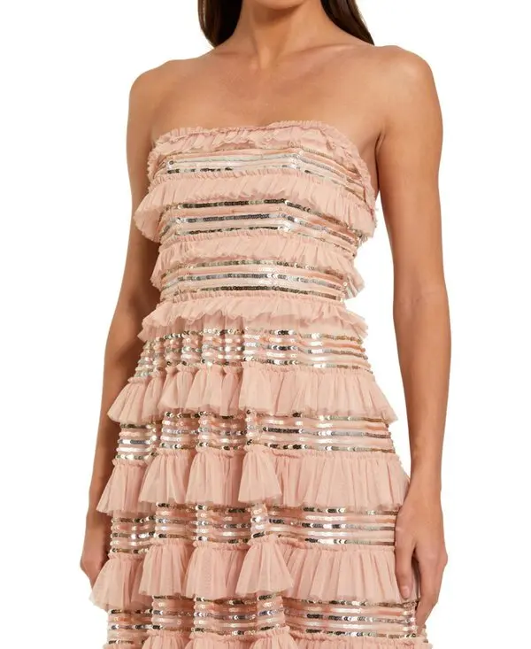 Mac Duggal Strapless Sequin Ruffle Maxi Dress