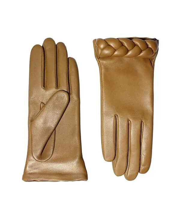 AGNELLE Edith Braided Cuff Leather Gloves - Toscana