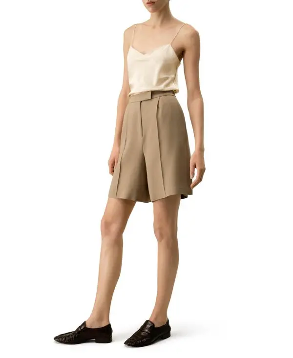 Lilysilk Silk-wool Blend Polished Shorts - Khaki