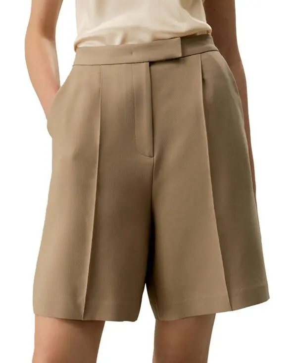 Lilysilk Silk-wool Blend Polished Shorts - Khaki